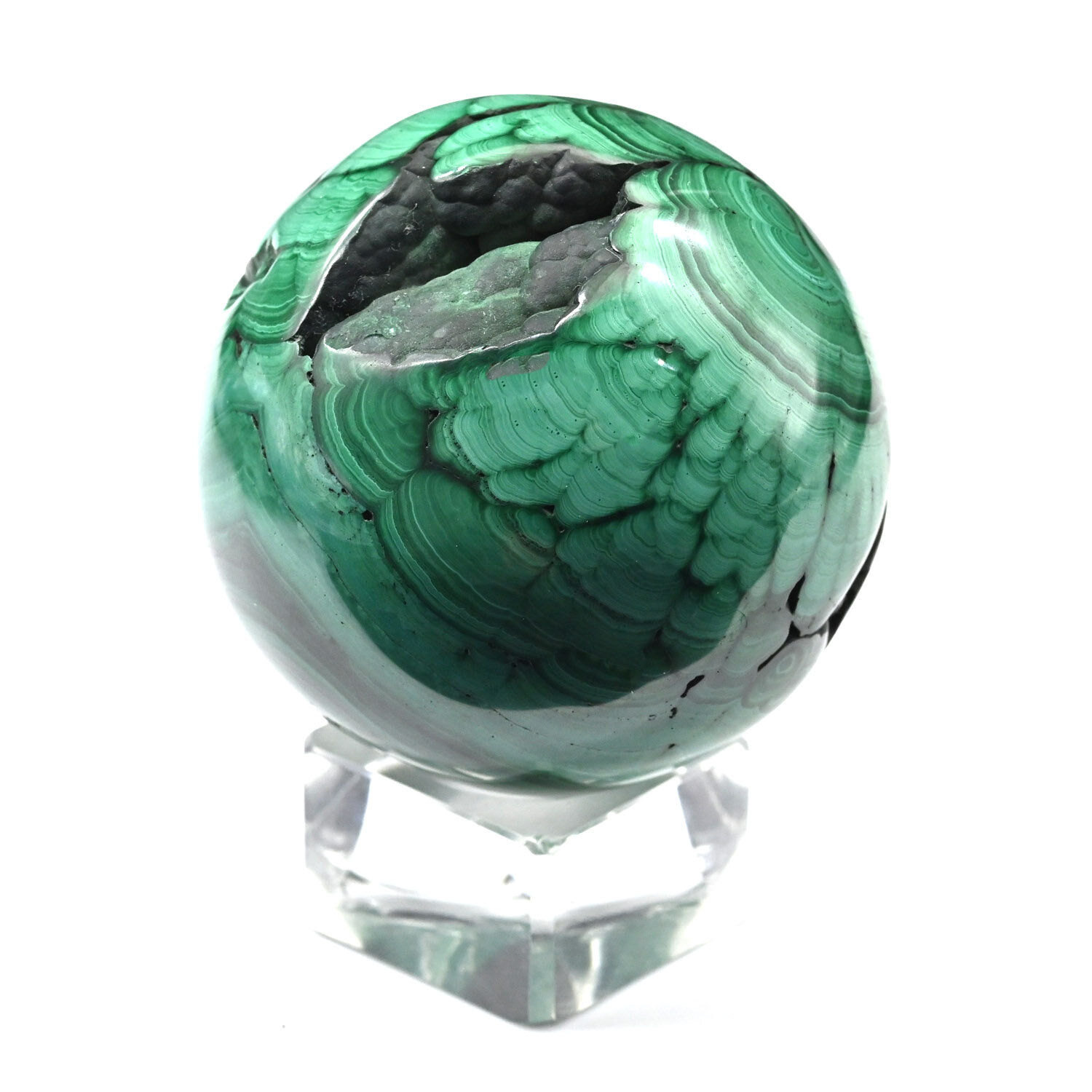 Шар малахитовый с жеодой 54мм, 300г .