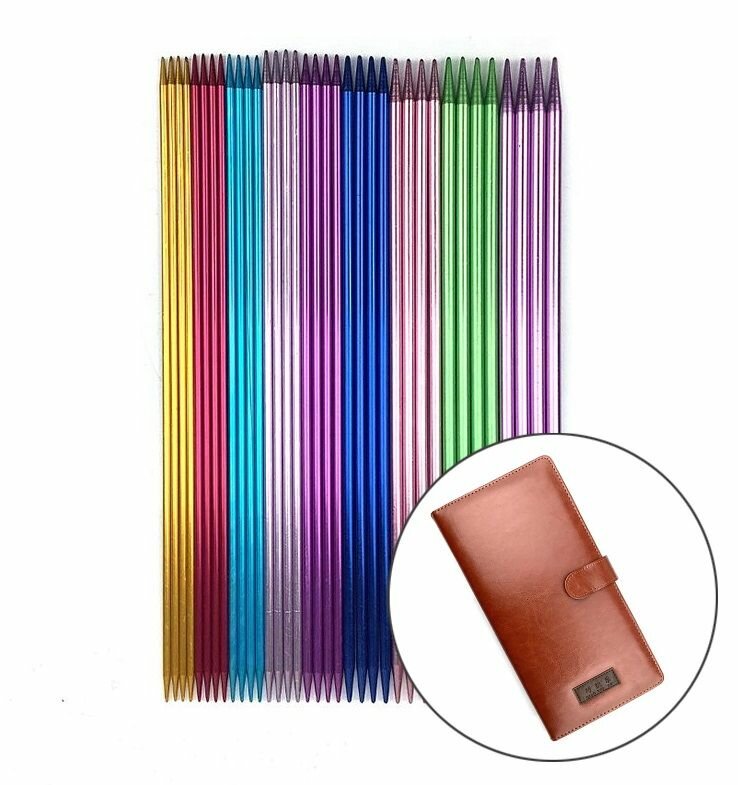 Набор спиц для вязания в футляре / спицы носочные металлические, длина 25 см