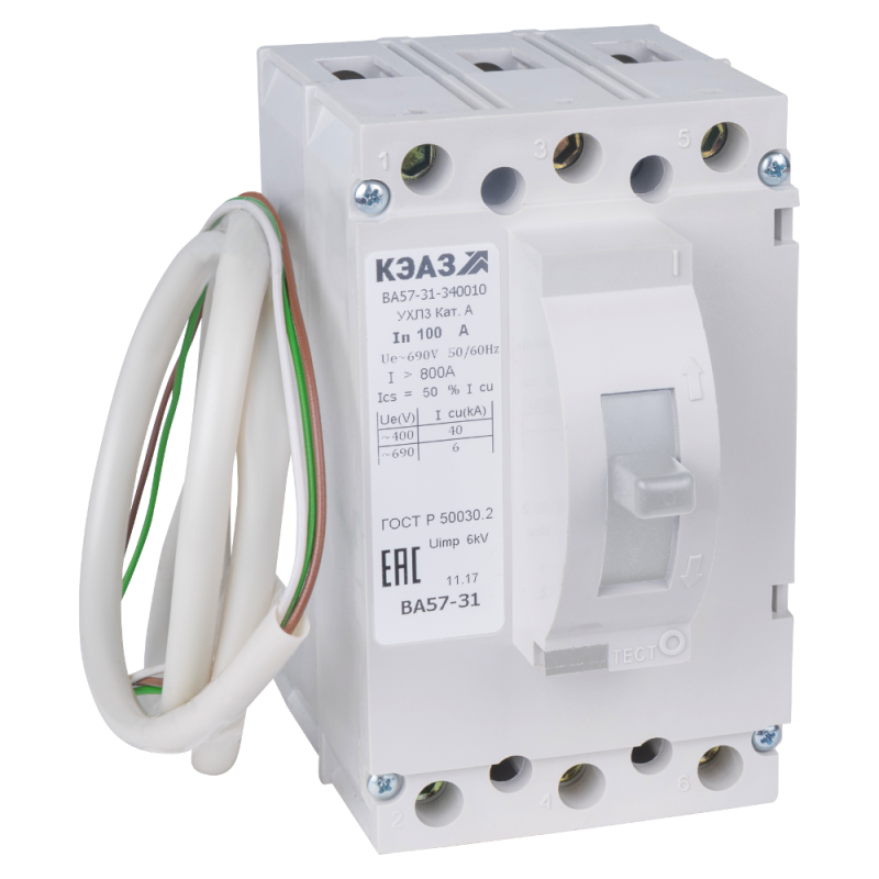 Выключатель автоматический 20А 400Im ВА57-31-341810 УХЛ3 690В AC НР=230В AC/220В DC, КЭАЗ 108478 (1 шт.)