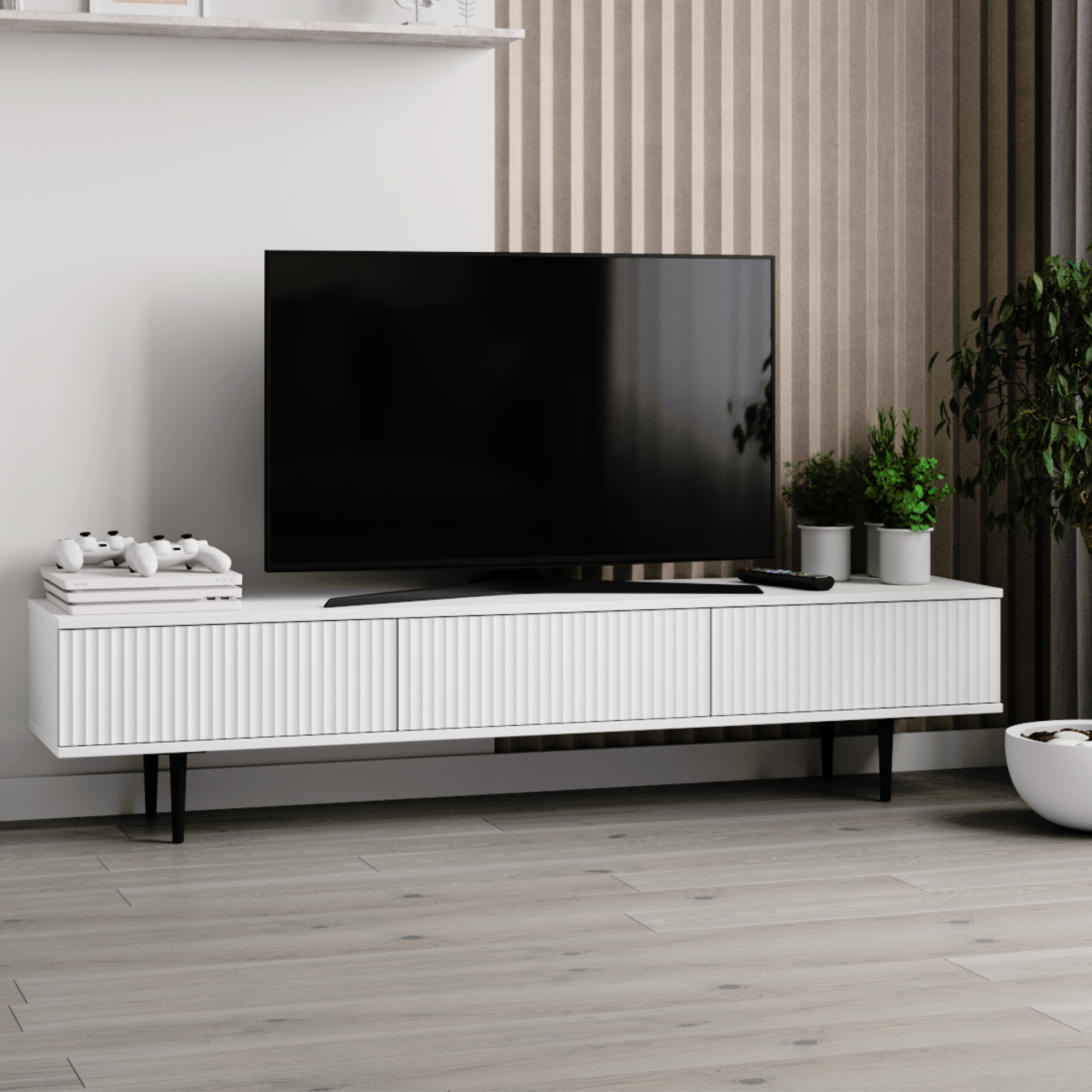 Тумба под телевизор на ножках "Дерби" V6, 163.4х40.7х36.6, белая