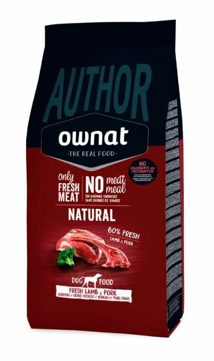 Ownat Author Сухой корм для взрослых собак, с ягненком и свининой, 3 кг