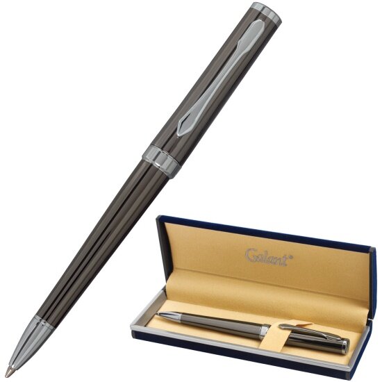 Ручка шариковая подарочная Galant "PASTOSO", корпус оружейный металл, детали хром, узел 0,7 мм, синяя, 143516