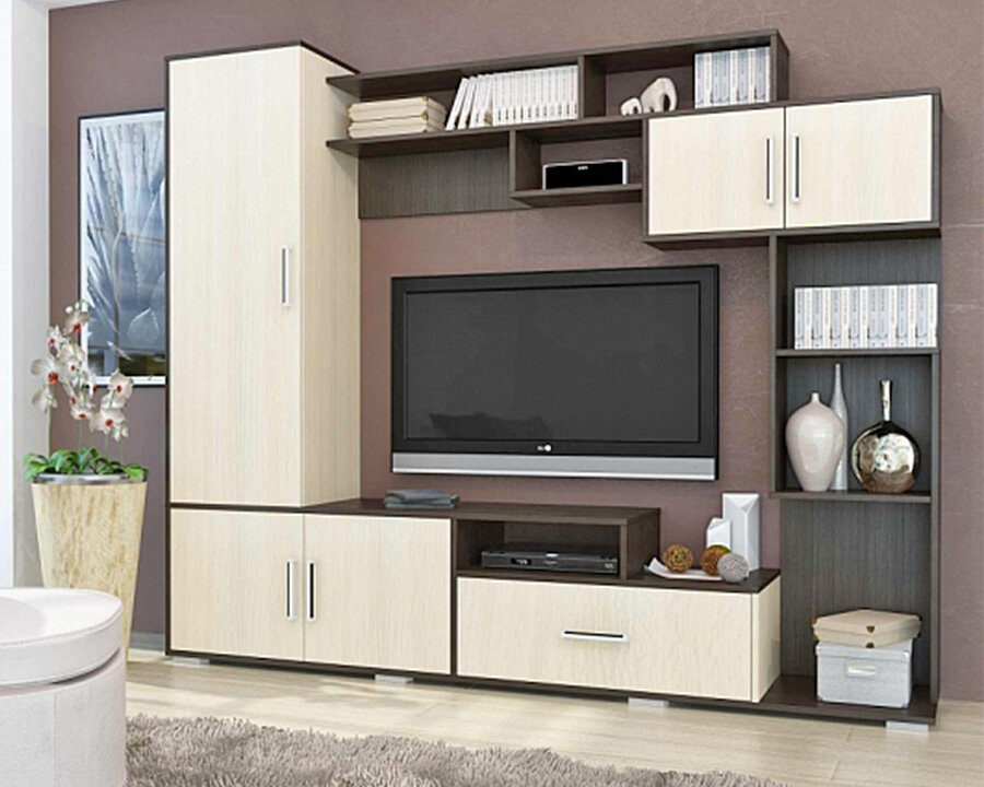 Гостиная Пекин Дуб Молочный 8622 / Венге 0854 NEW 210x40x179 см, дуб молочный, венге GOODFORM