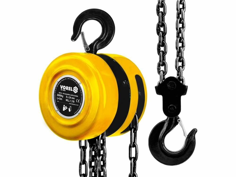 Таль Vorel, ручная, цепная, грузоподъёмность 3000 кг, длина троса/цепи 3 м, жёлтая