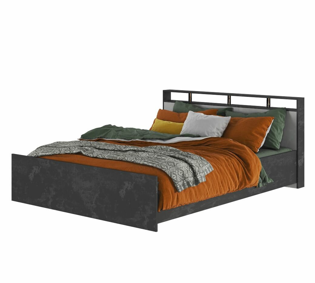 Спальня "Арина" Кровать 1,8 с настилом ЛДСП (1870х862х2208) Бетон тёмный/Бетон светлый (Rikko)