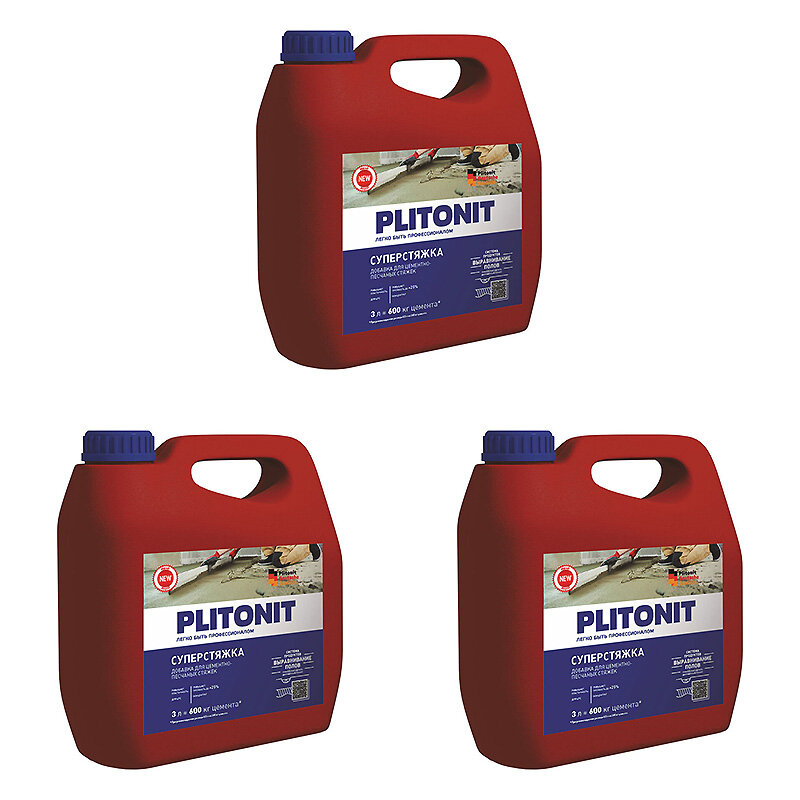 Добавка суперводоредуцирующая для бетонов и строительных растворов Plitonit СуперСтяжка 3 л (3 шт.)