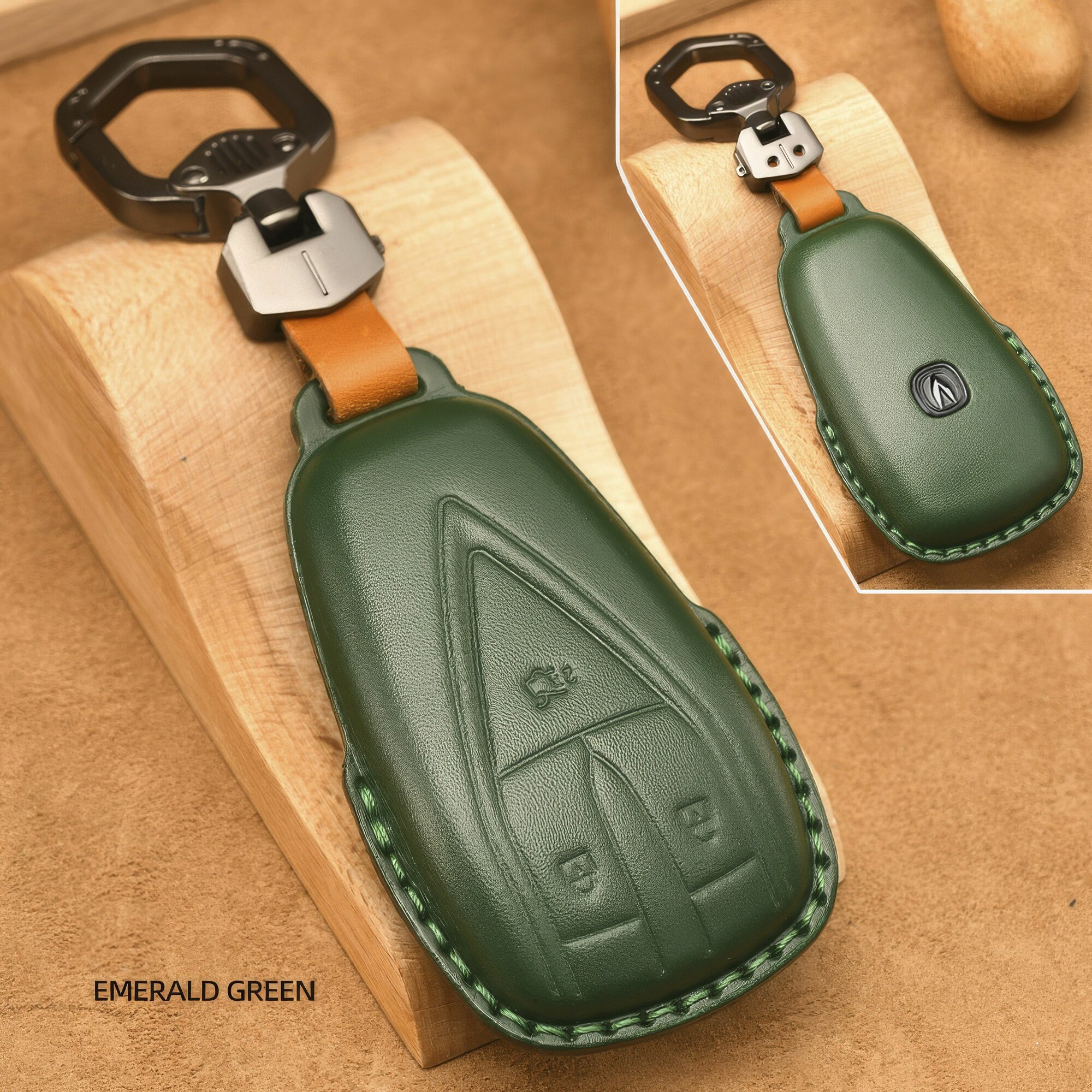 Чехол для ключа Mejicar, натуральная кожа, карабин в виде кольца, цвет зеленый, для Changan