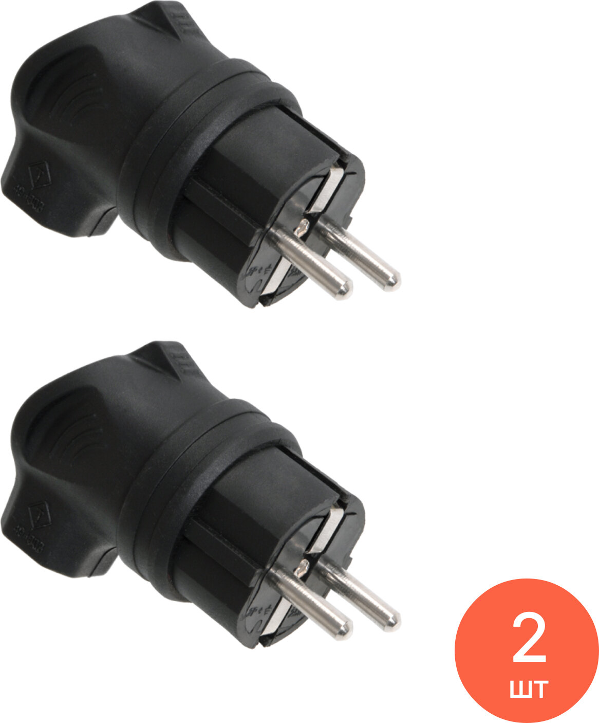 Вилка силовая кабельная IEK / ИЭК ВБу3-1-0м Омега с боковым вводом из каучука, черная, 16А, IP44, PKR01-U-016-2-K02 / электрика (комплект из 2 шт)