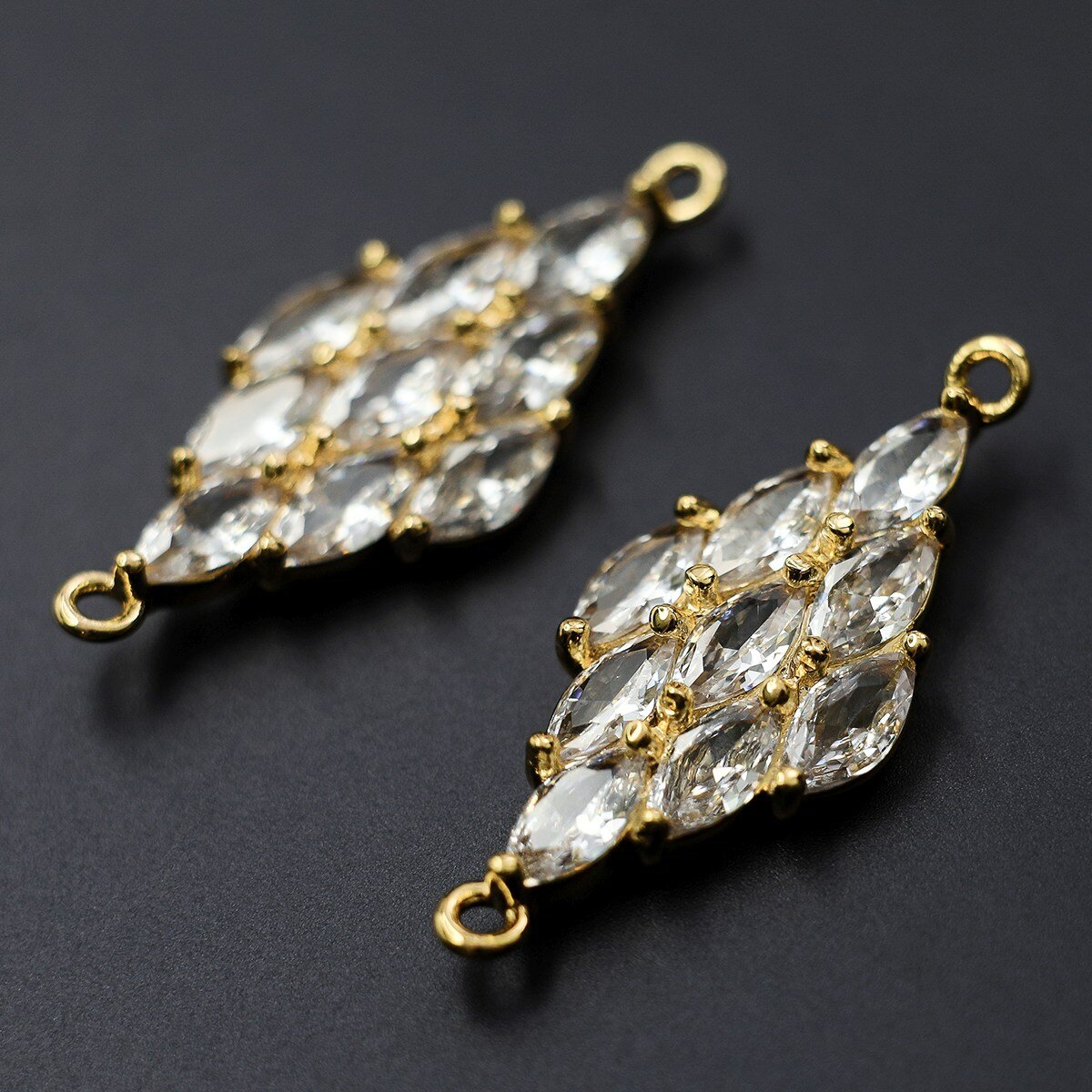 Коннектор для бижутерии со стразами 1 шт. / фурнитура для украшений, позолота/прозрачный, 27x11x3.5 мм