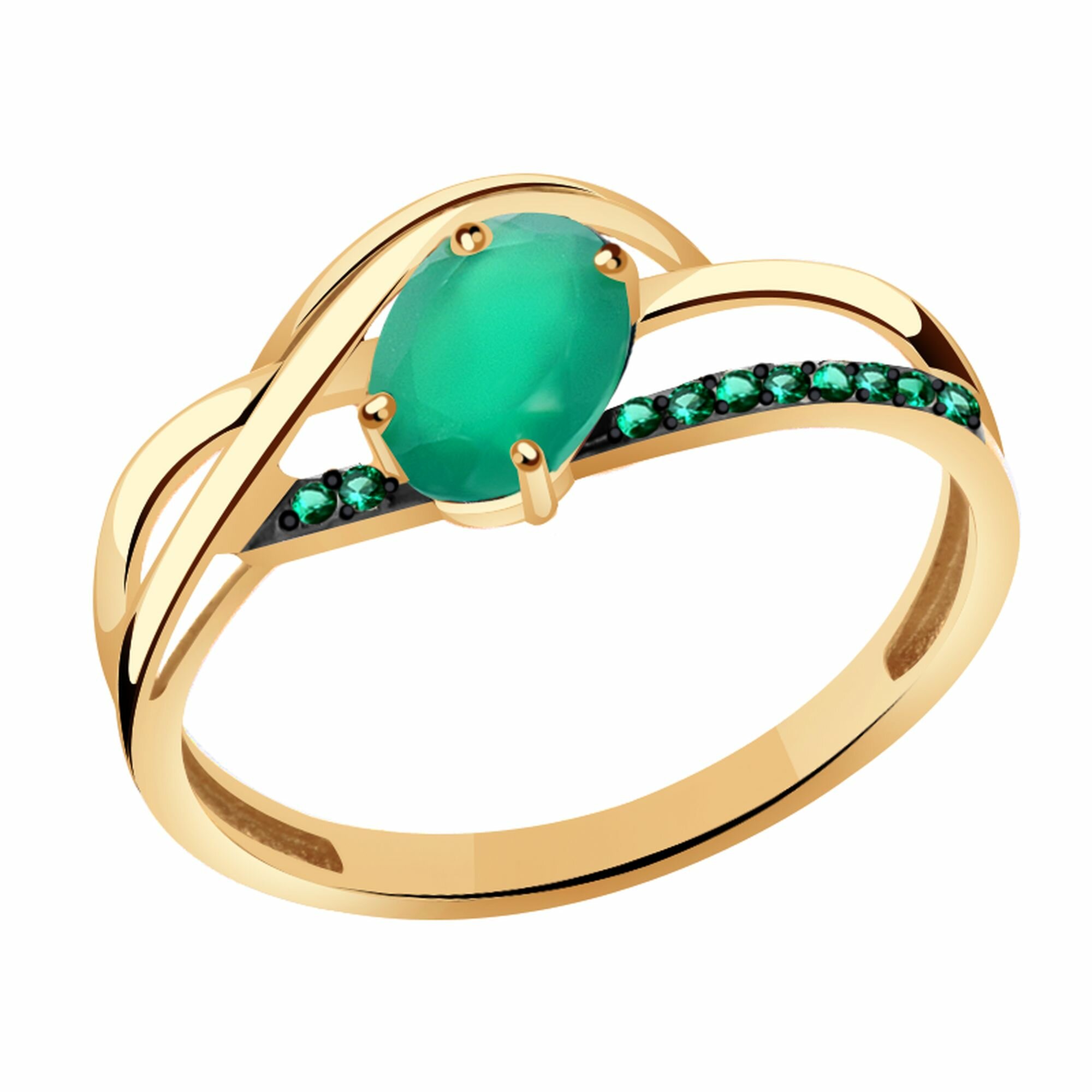 Кольцо, красное золото, 585 проба, агат, фианит