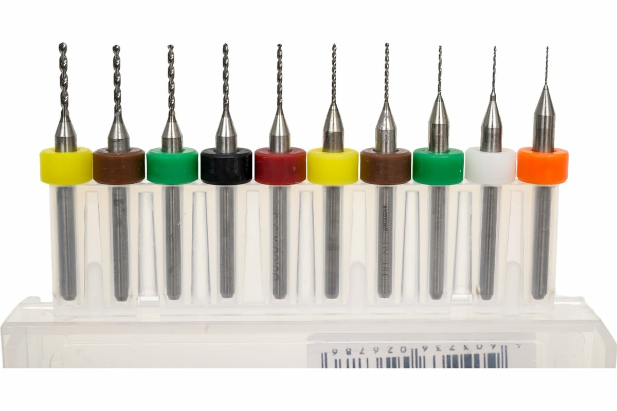 PROCUT DL017101 Сверла твердосплавные по пластику дереву и текстолиту 10шт Ø0.3-1.2 мм S3L38