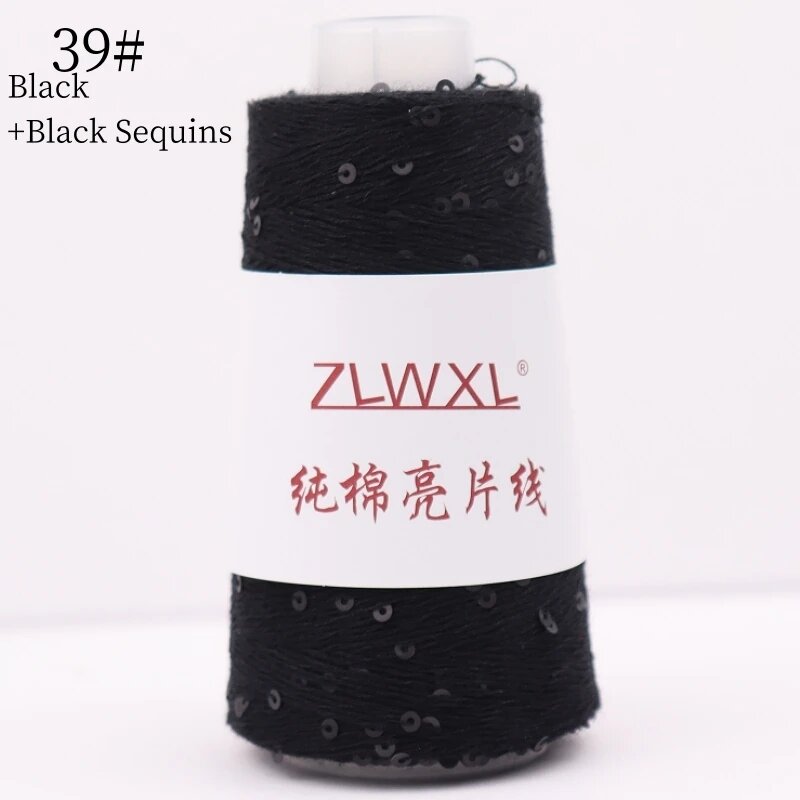 Черная хлопчатобумажная пряжа ZLWXL 39# с блестками, 500г