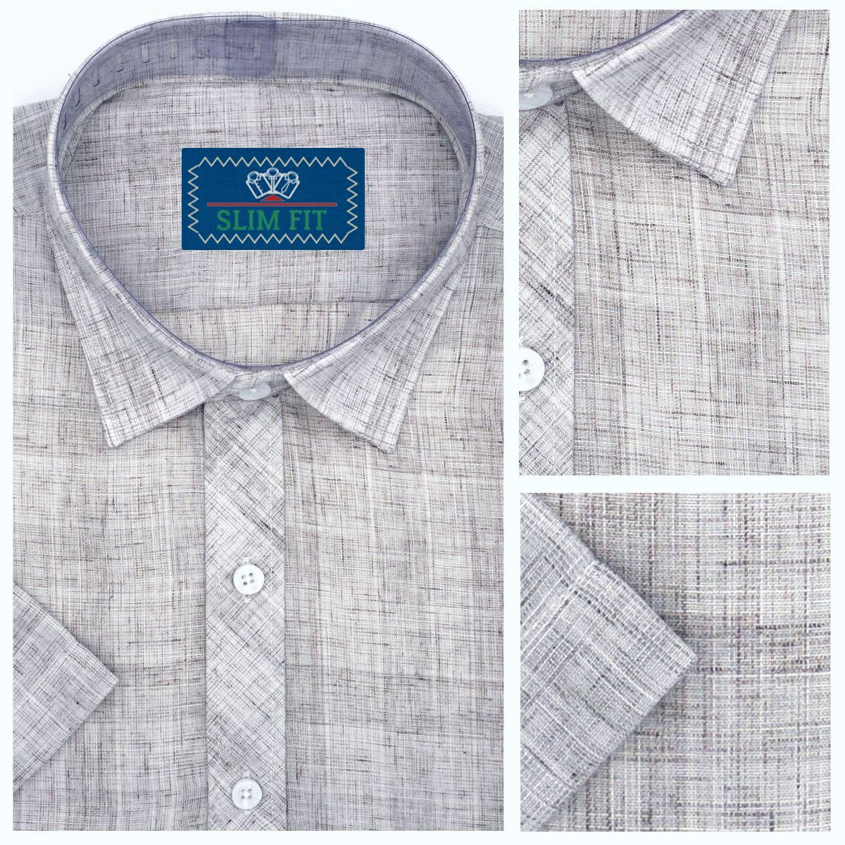 Рубашка Рубашка мужская с коротким рукавом, приталенная, светлая сорочка, на пуговицах, рубаха на любой сезон, стильный фасон одежды, серая, однотонная, без карманов, летняя