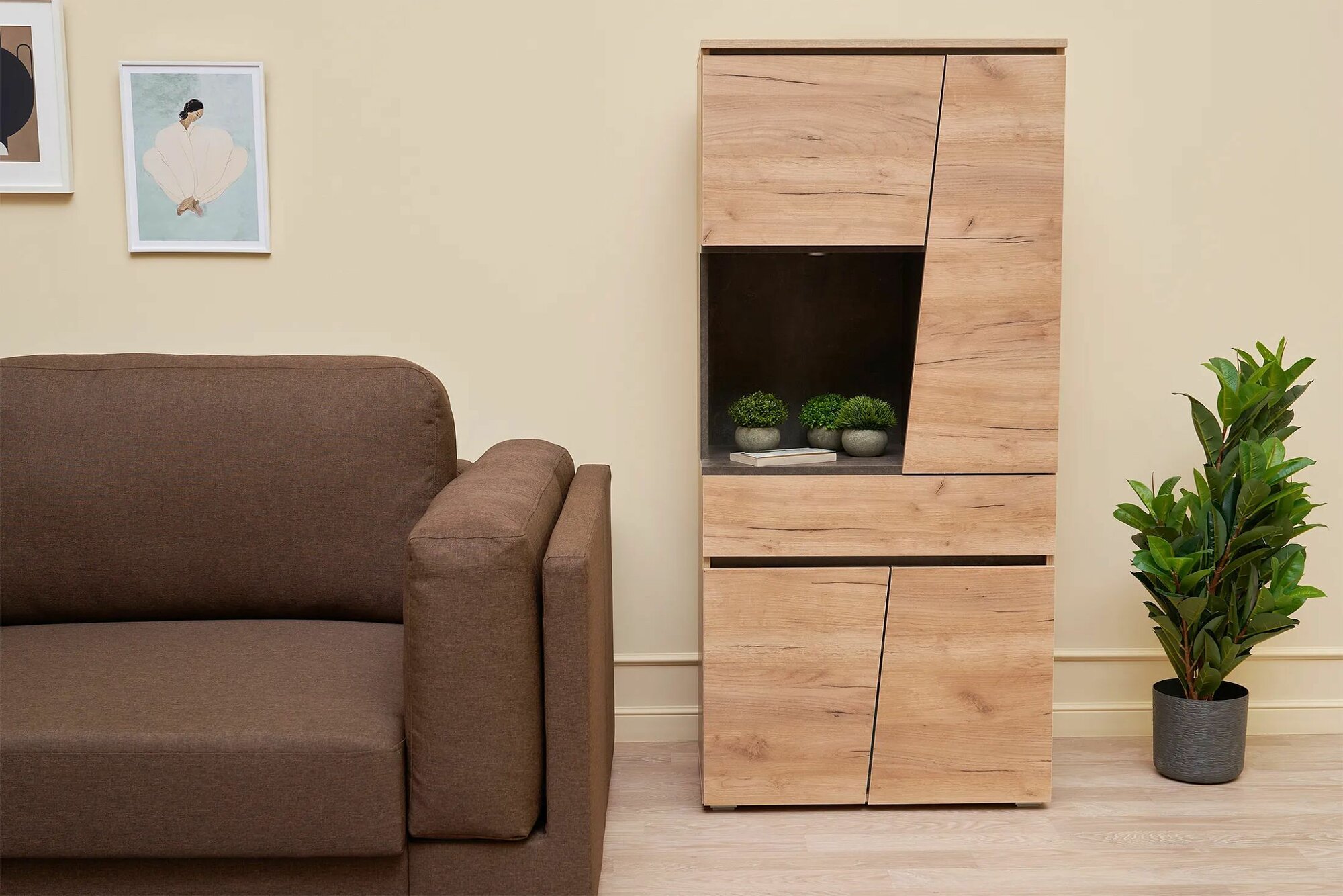 Соренто Шкаф низкий. Дуб крафт, Бетон темный