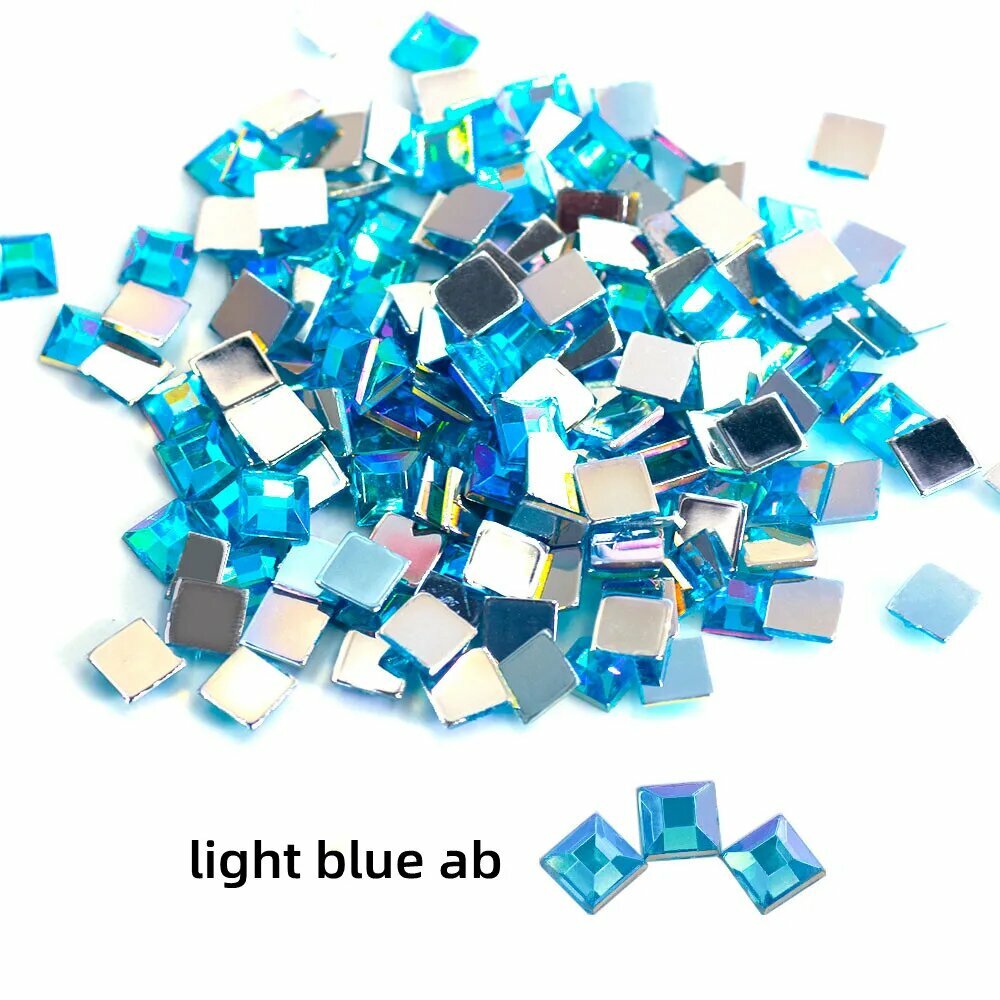 Стразы квадратные 6 мм, голубой lake blue ab