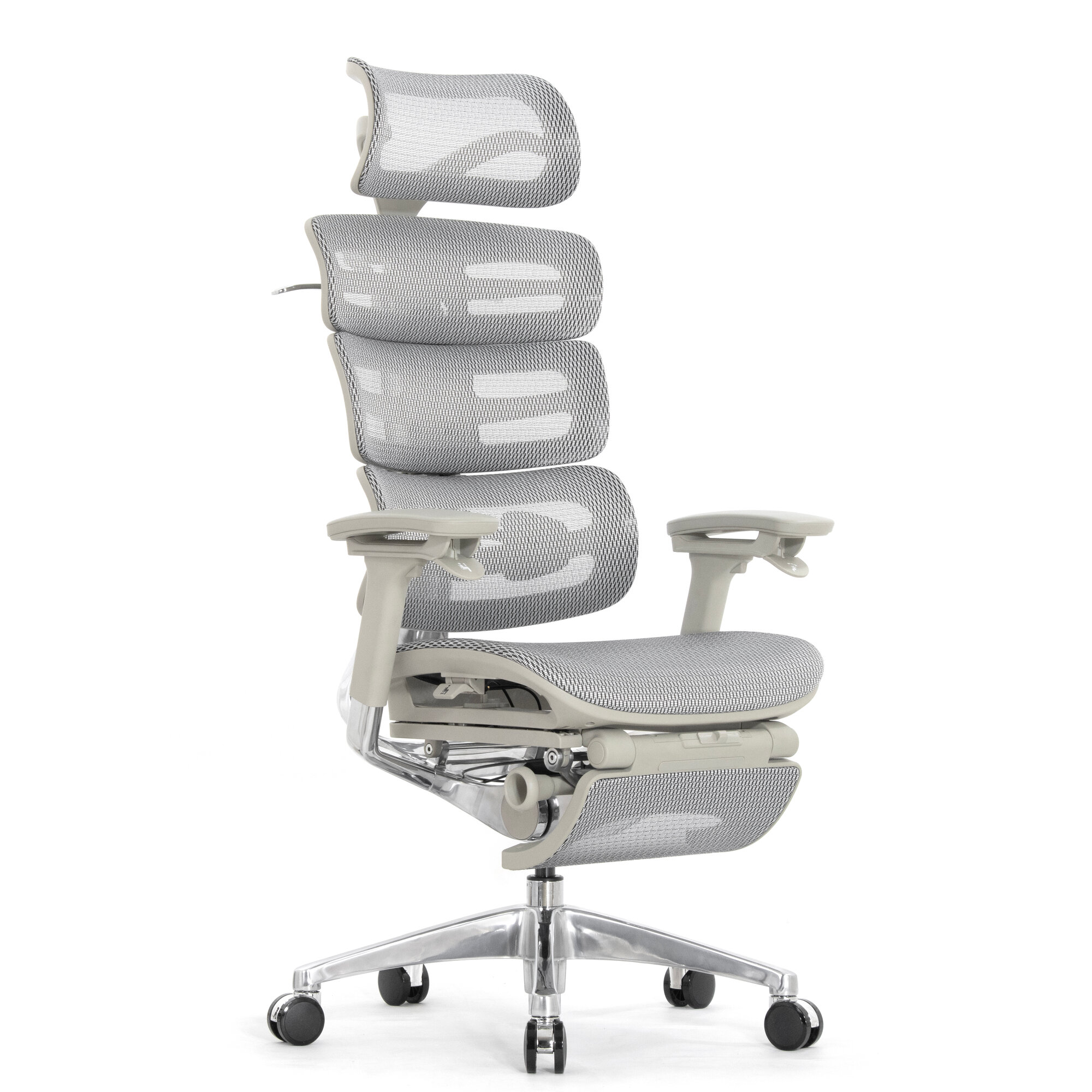 Компьютерное кресло Falto Evolution ( Серый каркас, сетка белый, подножка встроенная)