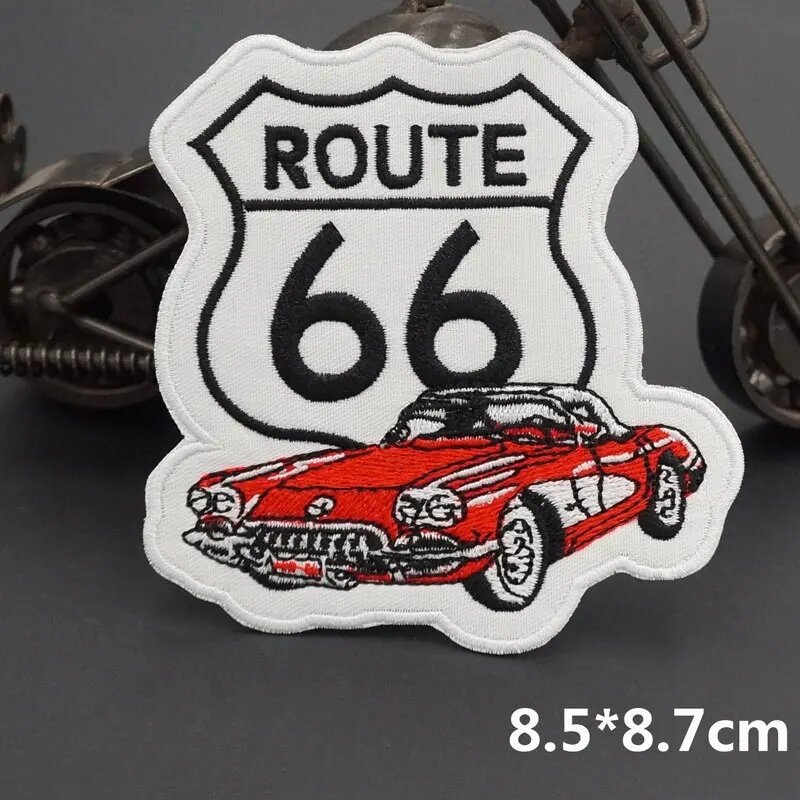 Вышитые нашивки ROUTE 66 в стиле панк для байкеров, термоклеевые, с креплением на липучке, для мотоциклетных жилетов, кожаных курток, декоративные аксессуары, аппликации