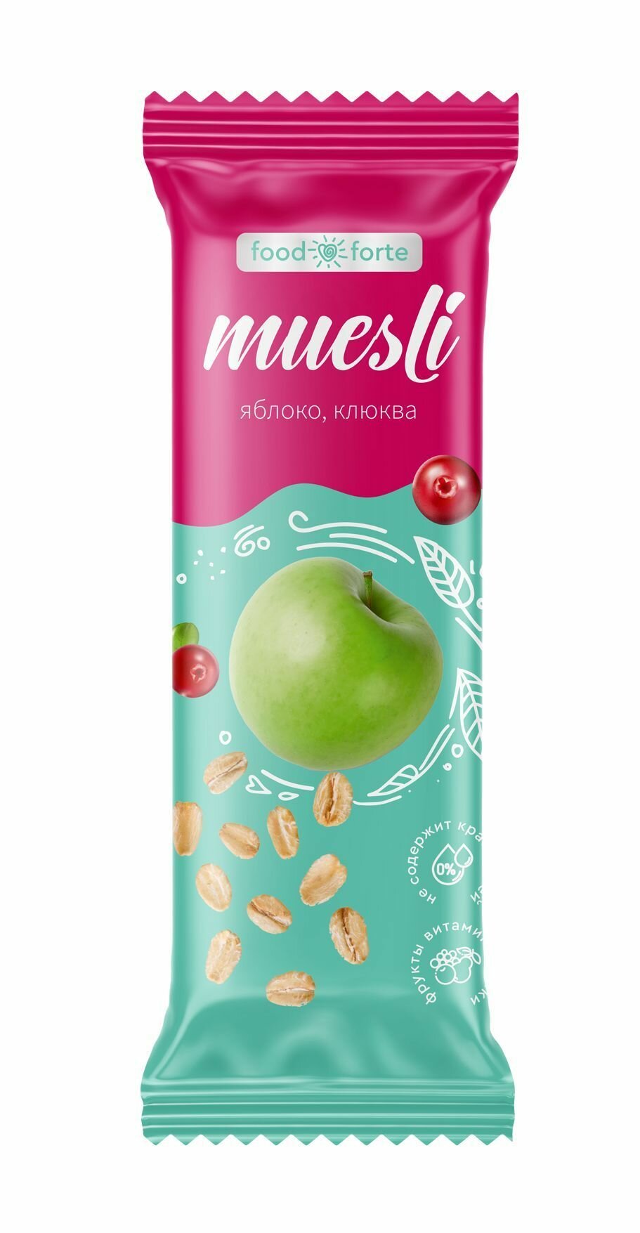 Батончик мюсли FoodForte, Яблоко и клюква, 50 г
