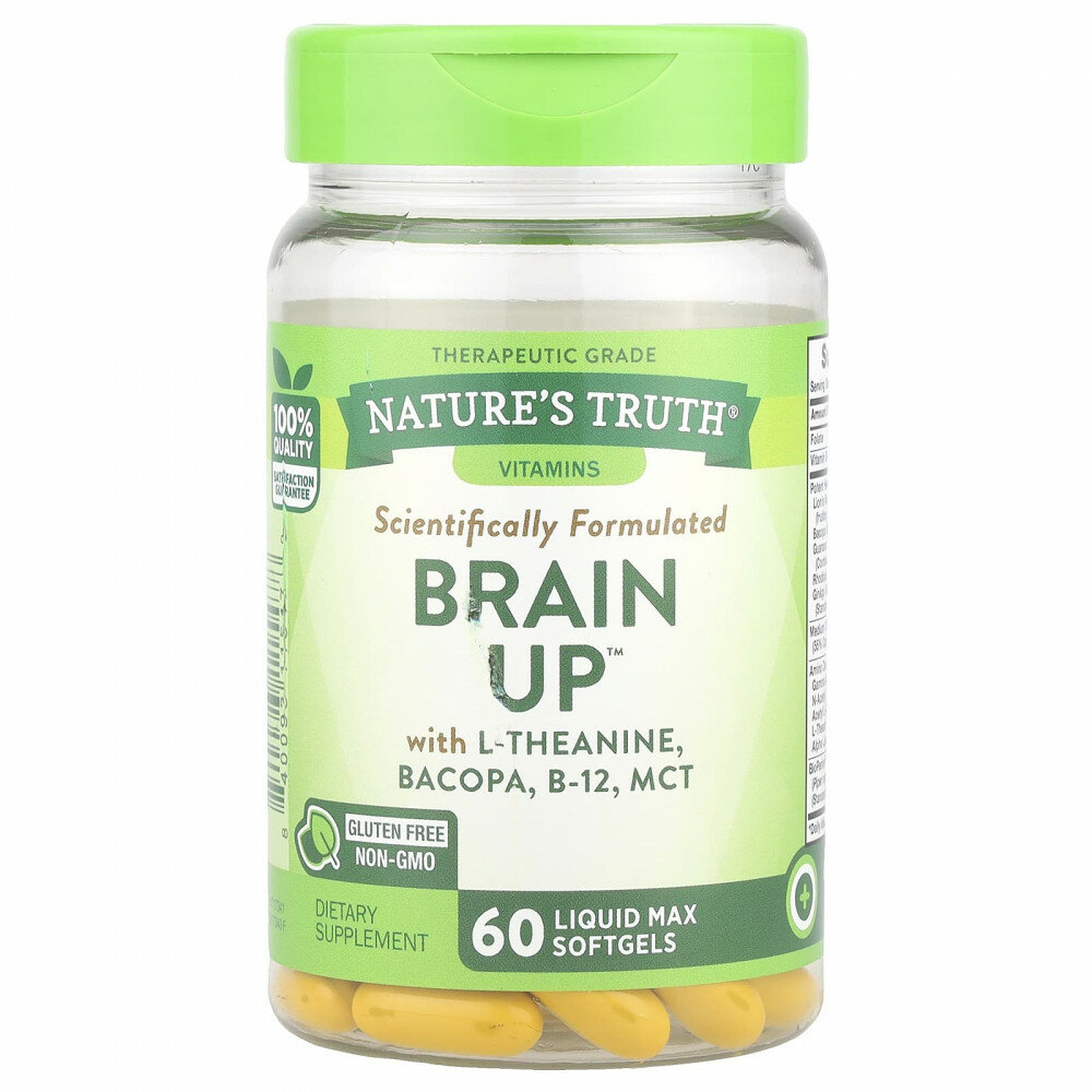 Nature's Truth, Brain Up ™, с L-теанином, бакопой, витамином B-12, MCT, 60 мягких таблеток Liquid Max
