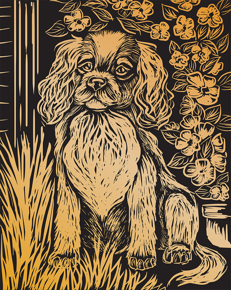 Hobbius GHK-JE60 Набор для творчества Гравюра 20 x 25.5 см №07 Спаниель золото для декора