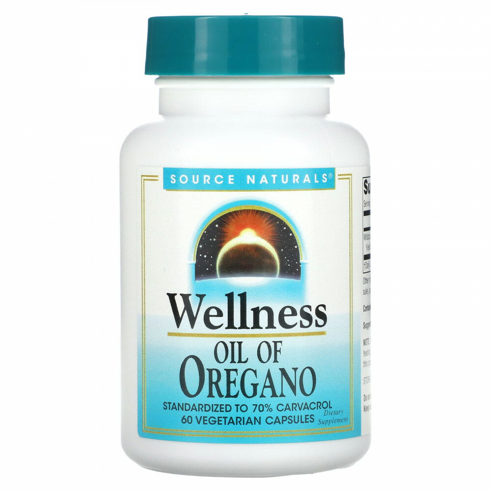 Source Naturals, Wellness, масло орегано, 60 вегетарианских капсул (45 мг в 1 капсуле)