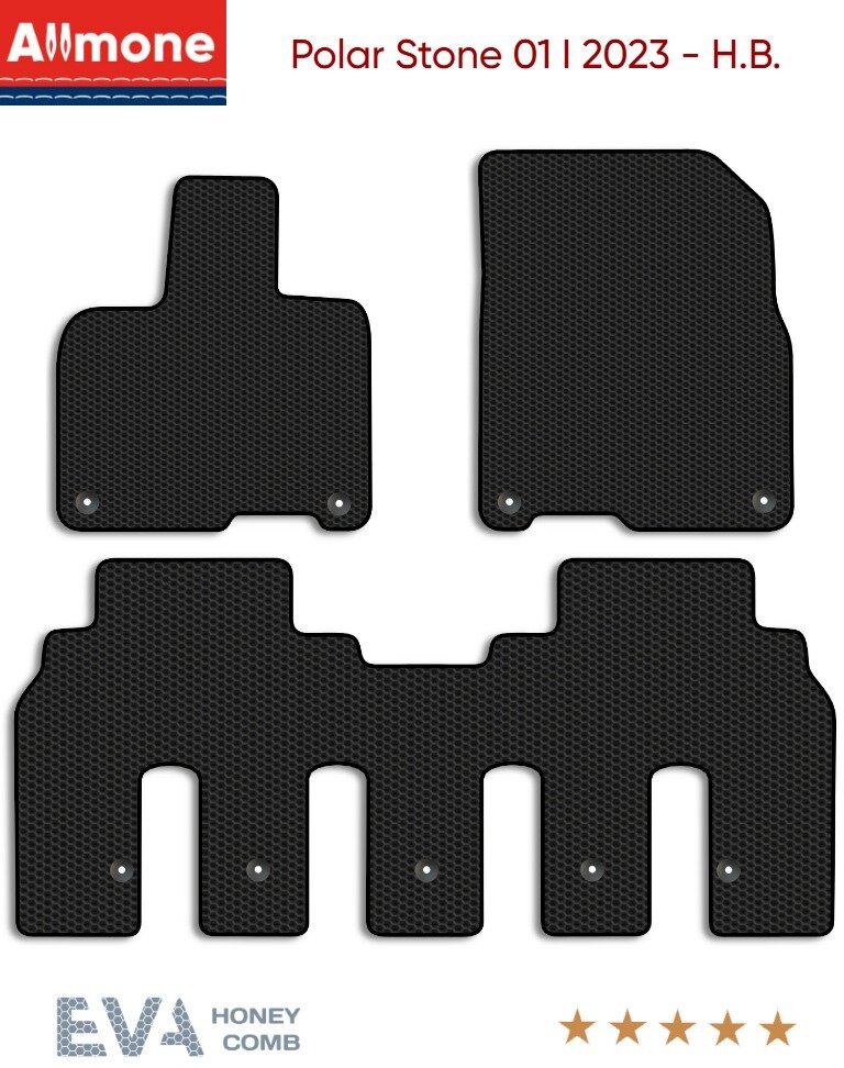 Eva сота коврики автомобильные для Polar Stone 01 1 (6мест) 2023 - Н. В. задний цельный, черные, эва, 3шт / Полар Стоун