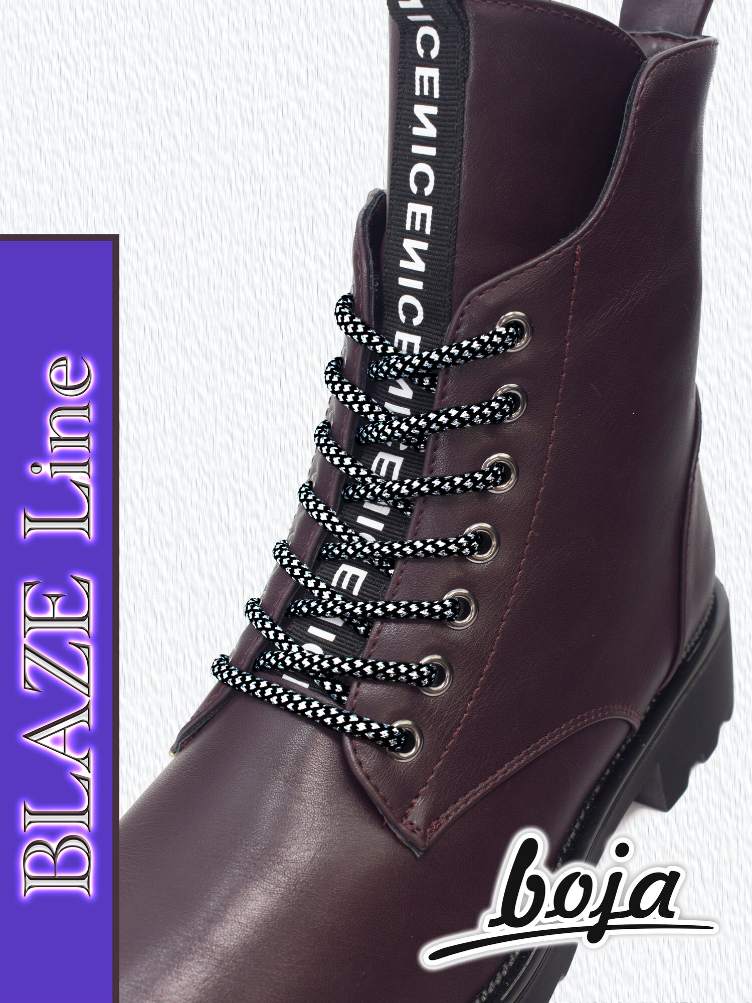 Шнурки для обуви BOJA (BLAZE Line), круглые, черные с серебром, 120 см, для кроссовок; ботинок; кед; бутсов