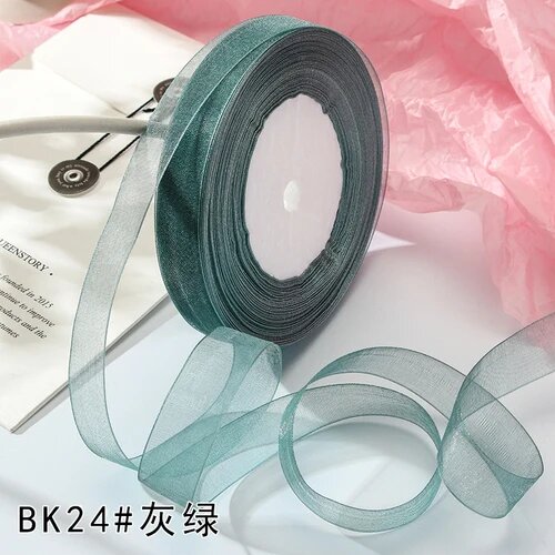 Лента органза мerylover 12-40 мм 50 ярдов gray green, 25mm organza