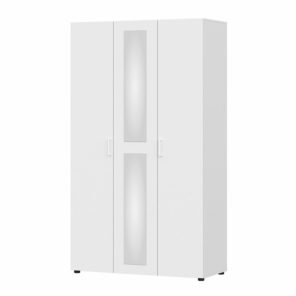 Шкаф трех створчатый, Токио, с зеркальными вставками, 120*52*201 см, цвет Белый текстурный / Белый текстурный