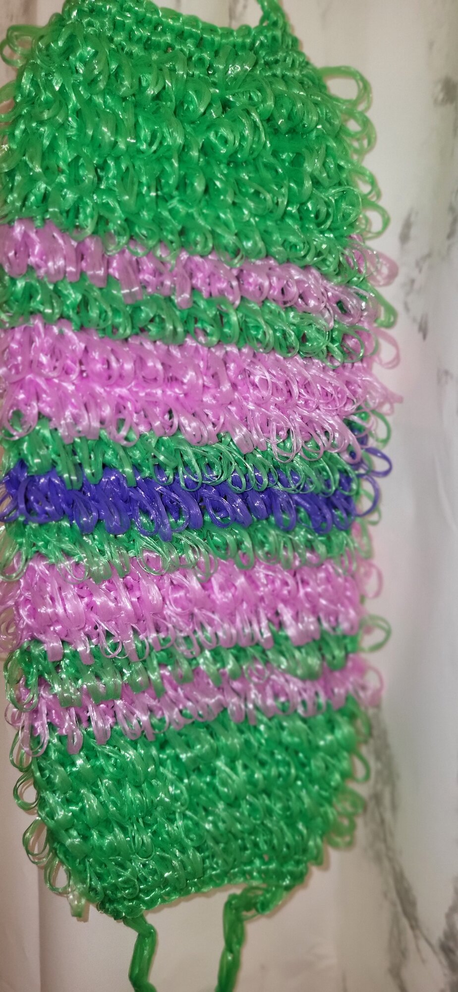 Мочалка для тела с ручками, ручная вязка, массажная, тонизирующая, 35см, с ручками 75см