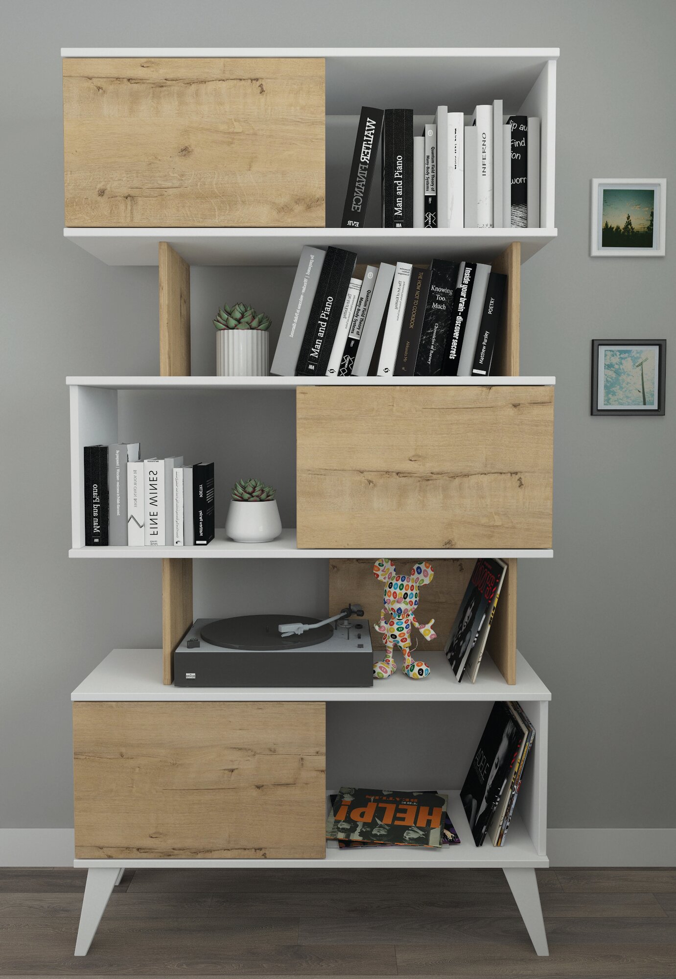 Стеллаж Мебельнов "Остин" ШхГхВ 94.8х33.7х178.8 см, цвет: Белый/Дуб бунратти, 5 полок