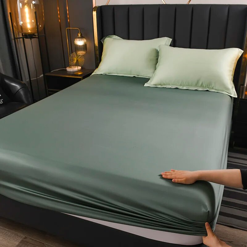 Шелковая простыня Monnom 100% шелк 140x190 см Темно-зеленый, 90x200x25cm, Dark green