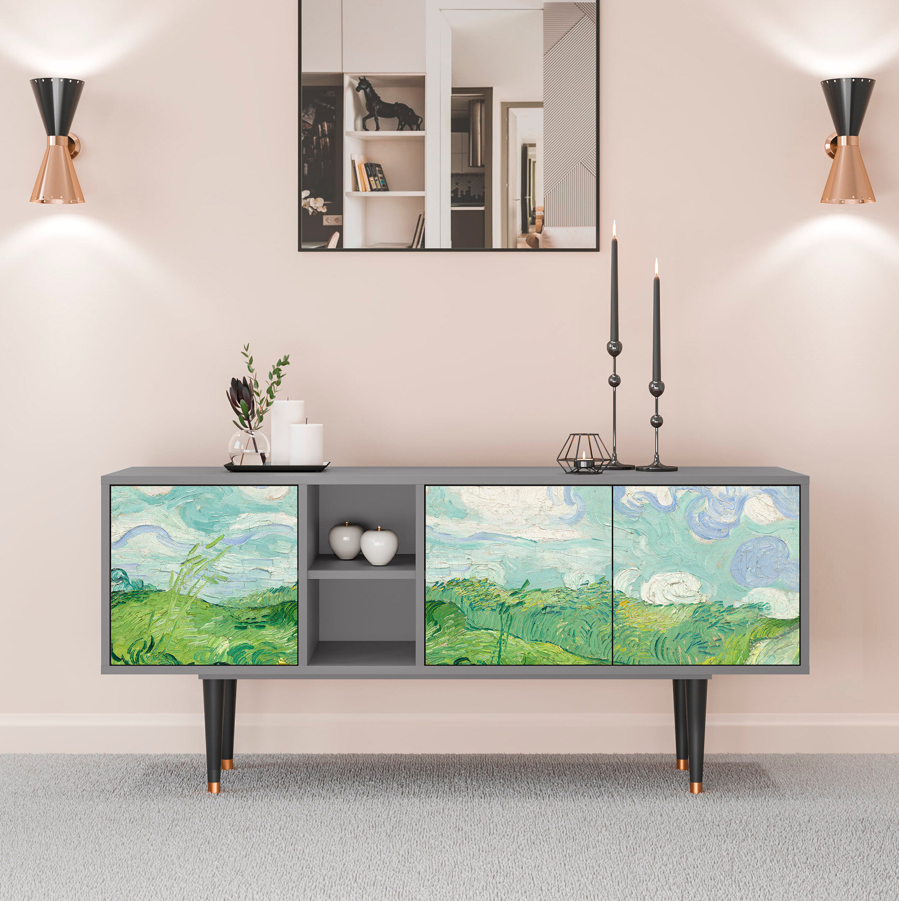 ТВ-Тумба - STORYZ - T5 Green Wheat Fields by Van Gogh, Размер - 150 x 69 x 41 см, Цвет корпуса - , Серый