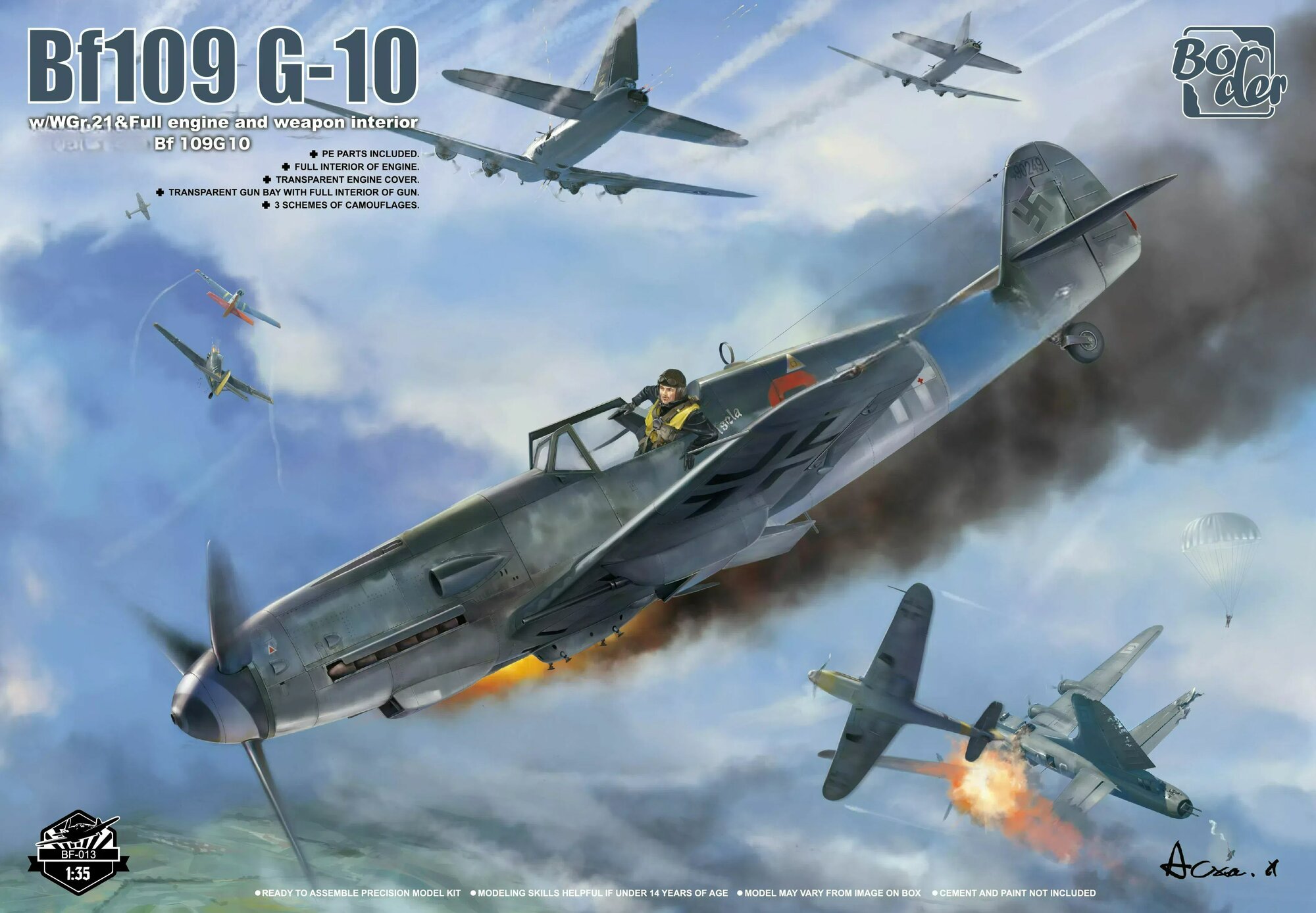 Border 1/35 BF-013 Bf109 G-10 w/WGr.21& Двигатель и оружие Модель сборки самолёта