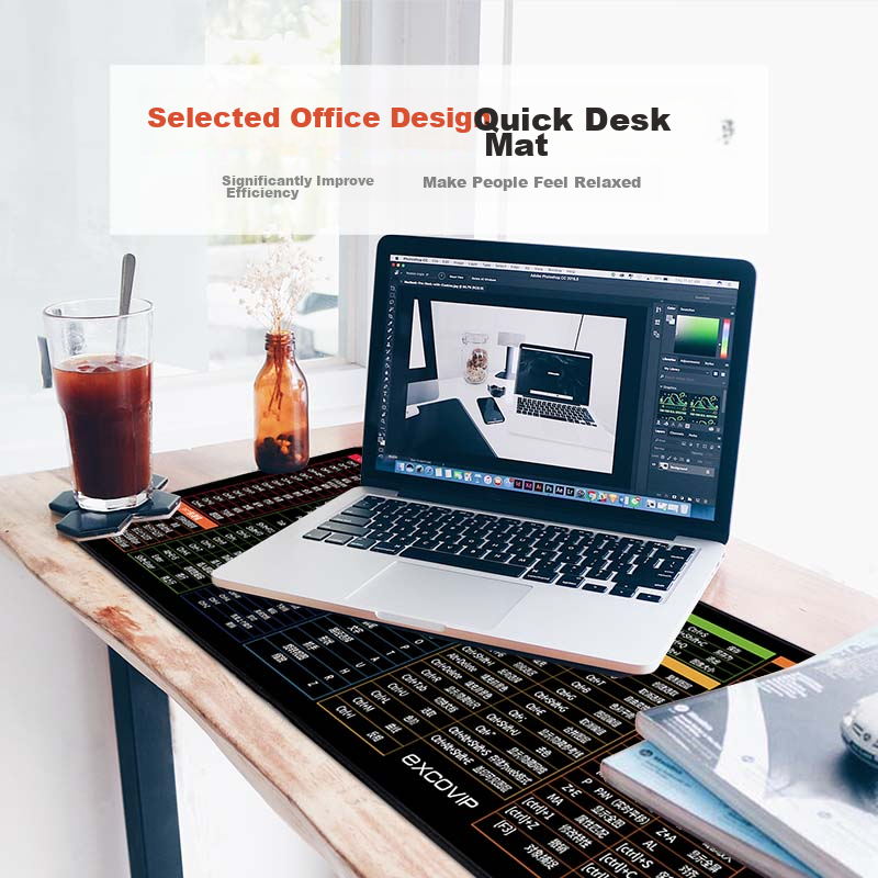 EXCO Quick Office Shortcut Mouse Pad, Extra Large Computer Keyboard, Office Long Desk Mat, PS Complete Set, Excel, PowerPoint, Edge Trim, 800*300, Black, 6967