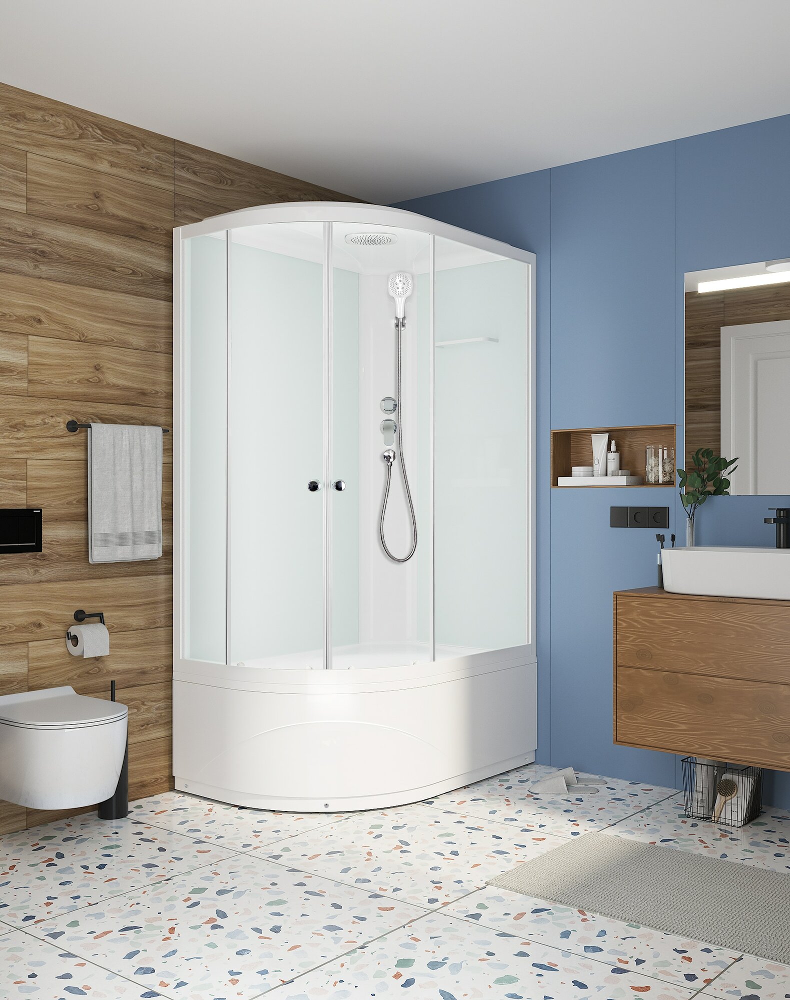 Душевая кабина Delight Slim 120х80, правосторонняя, высокий поддон, белые стенки, матовое стекло, размер 120х80х218см