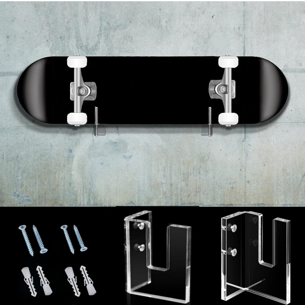 2 пары настенных держателей для скейтбордов из акрила, стойка для хранения и фиксации скейтбордов