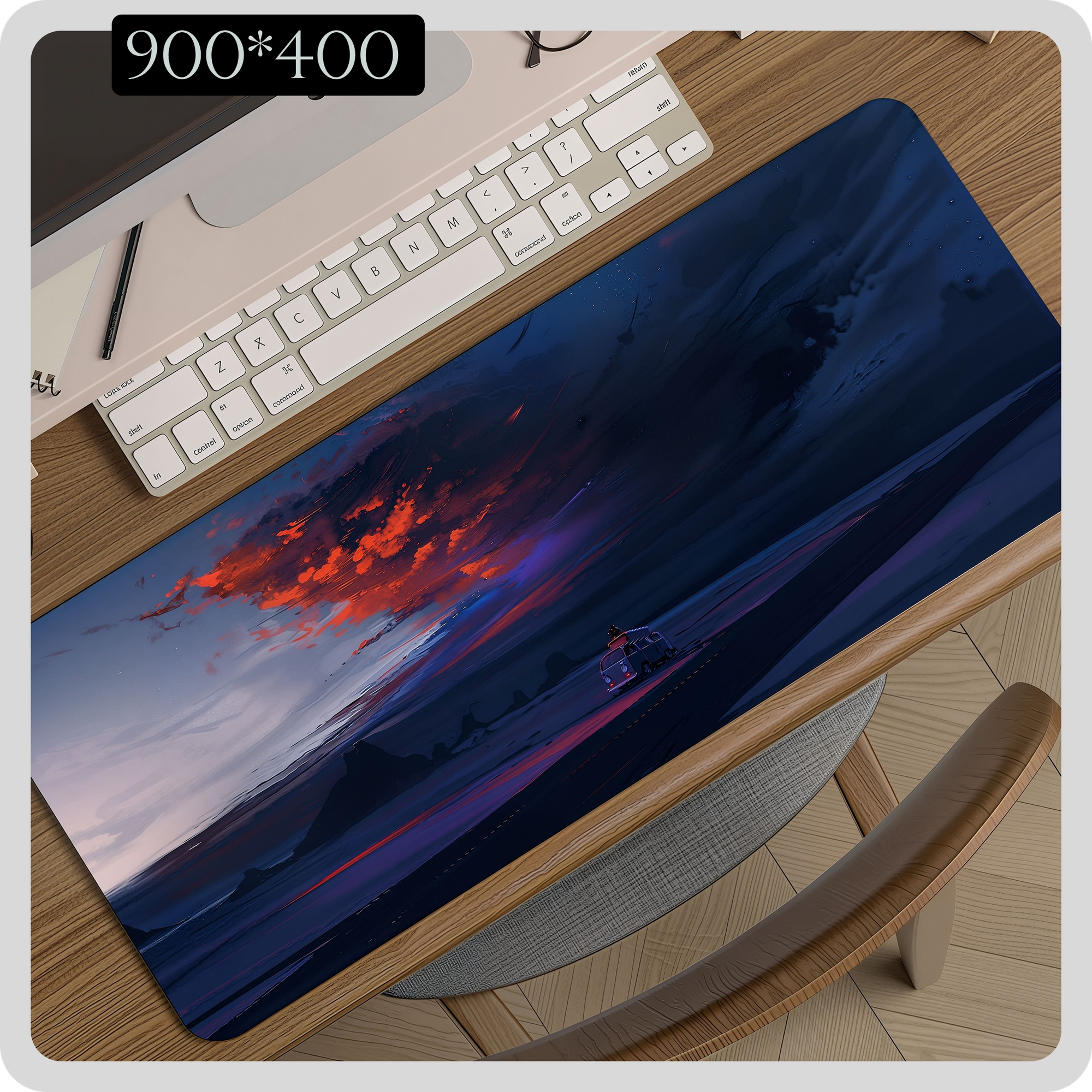 Коврик для мыши игровой "Ночной путь", 900 мм x 400 мм, прошитые края