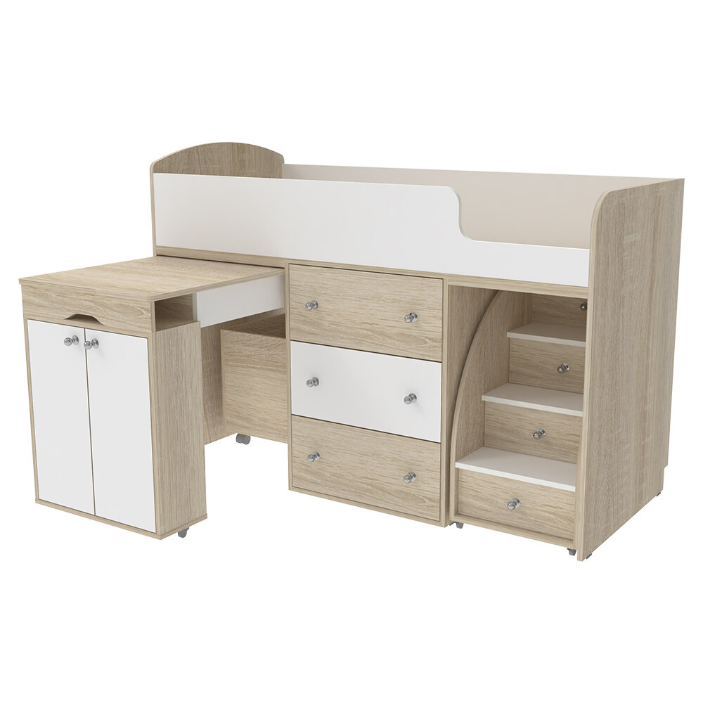 Кровать чердак Малыш Дуб Сонома Белый