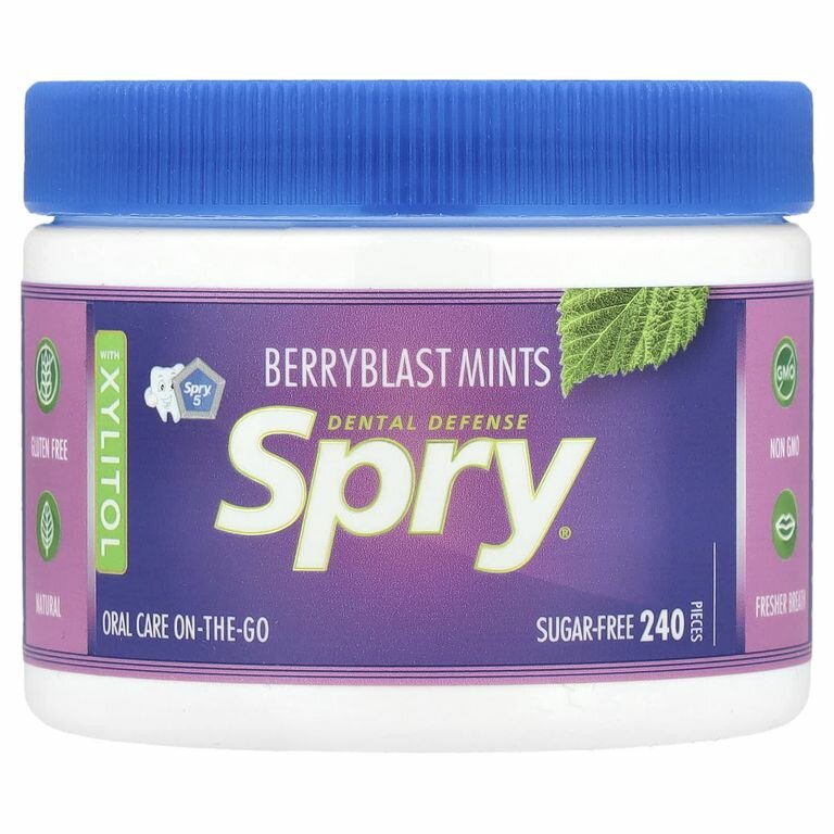 Xlear, Spry, жевательная резинка для защиты зубов без сахара, вкус ягоды и мята, 240 штук