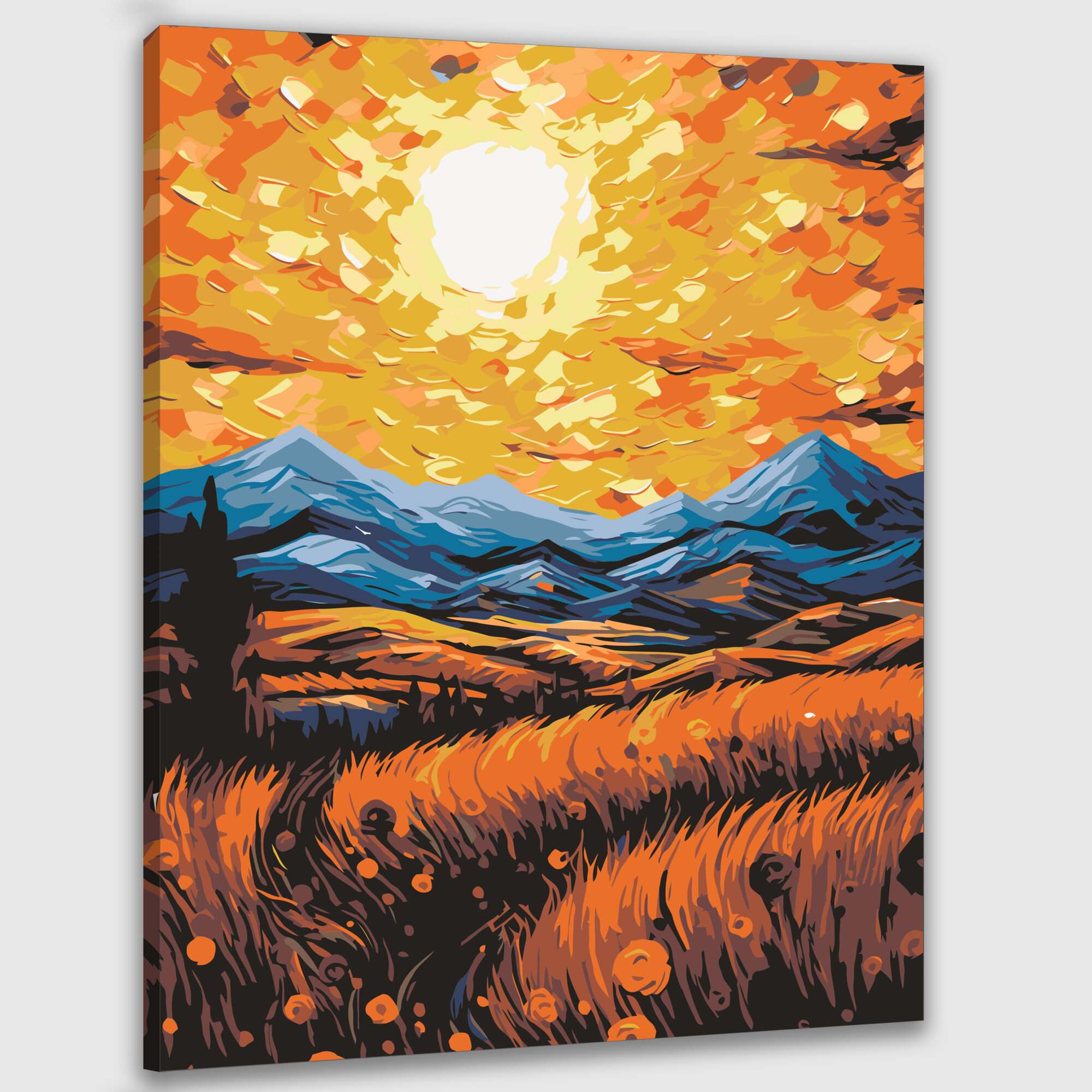 Картина по номерам 40x50 см, картина, Ван Гог, пейзаж, золотистые поля, пшеница, холмы, звездное небо