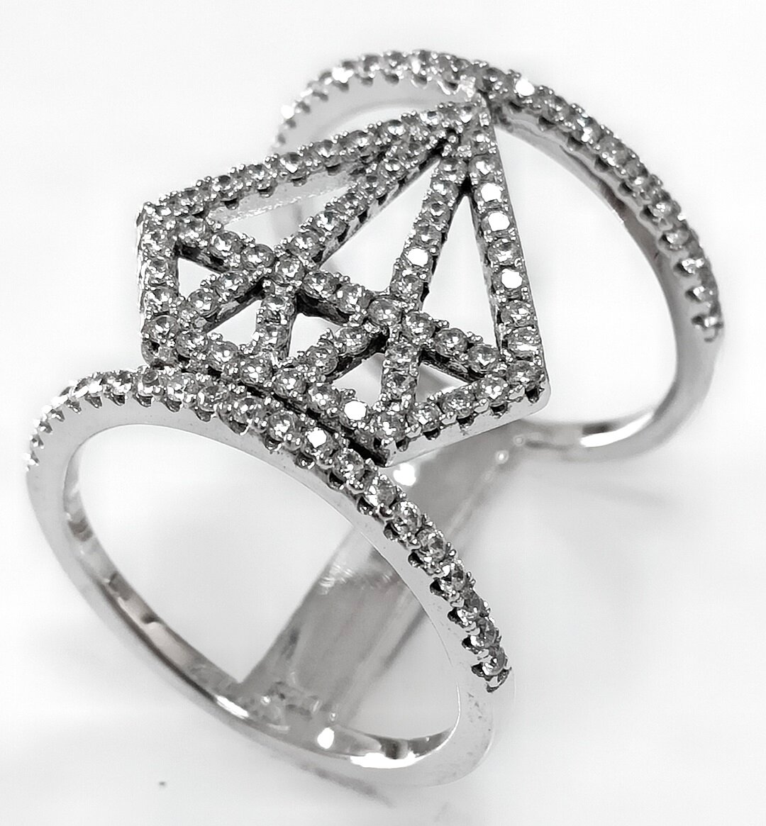 Кольцо широкое, на две фаланги, серебро, 925 проба, родирование, фианит