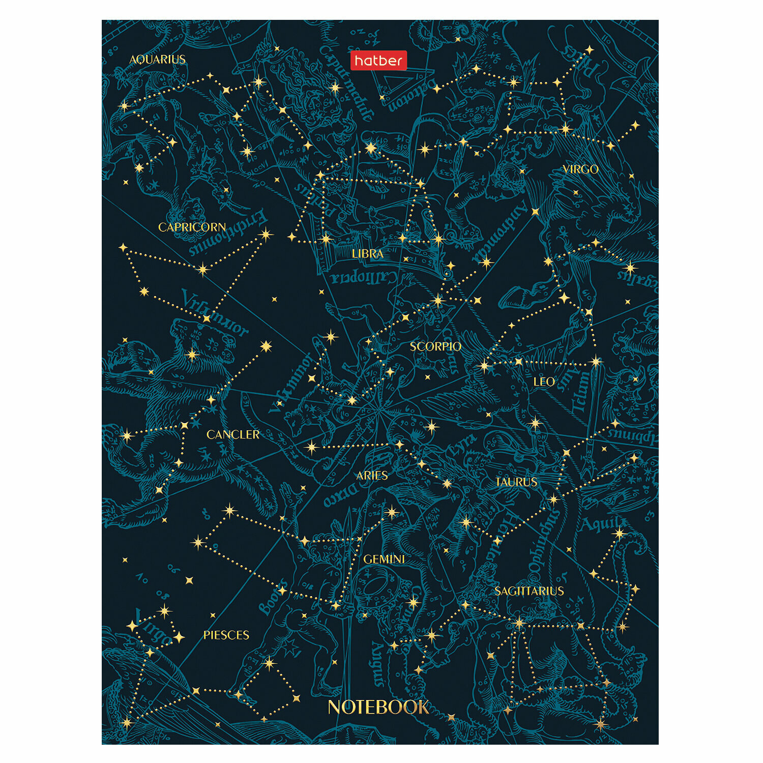 Блокнот А5 167х216 мм, 80 л, твёрдый, клетка, матовая ламинация, блок 5 цв, HATBER, "Яркие созвездия", 085257, 80ББ5лофВ130979 (цена только за 1 шт.)