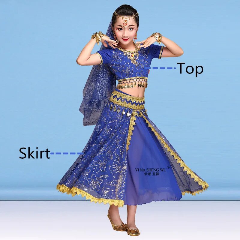 Детский костюм для танца живота YI NA SHENG WU 2/3/5/7/8 шт. XL, Royal blue 2pcs