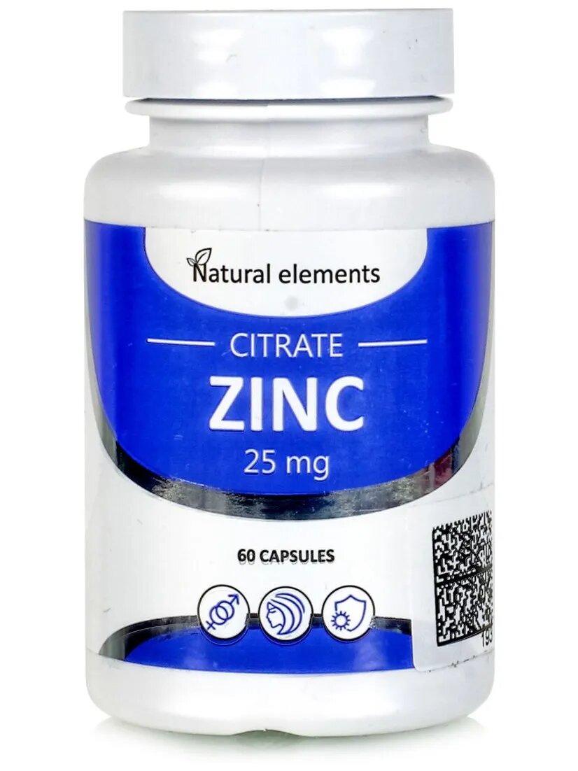Цитрат цинка NATURAL ELEMENTS, для укрепления организма, капсулы, 400 мг, 60 шт.