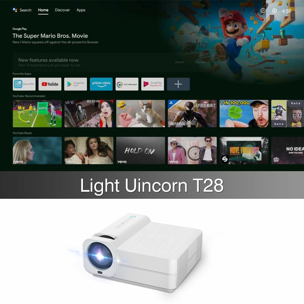 Light Unicorn T28 1080P Full HD 13000 люмен светодиодный видеопроектор 4K Android 5G WiFi 300-дюймовый домашний кинотеатр Smart TV проектор
