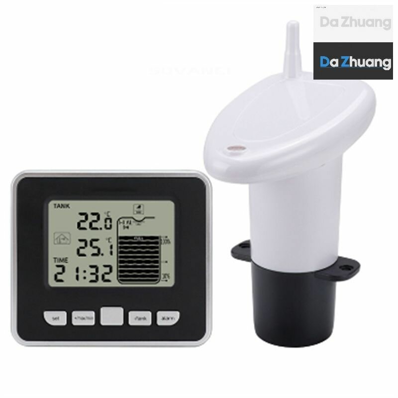 Беспроводной ультразвуковой измеритель уровня жидкости в резервуаре для воды с датчиком температуры, отображение уровня воды и времени, индикатор низкого заряда батареи