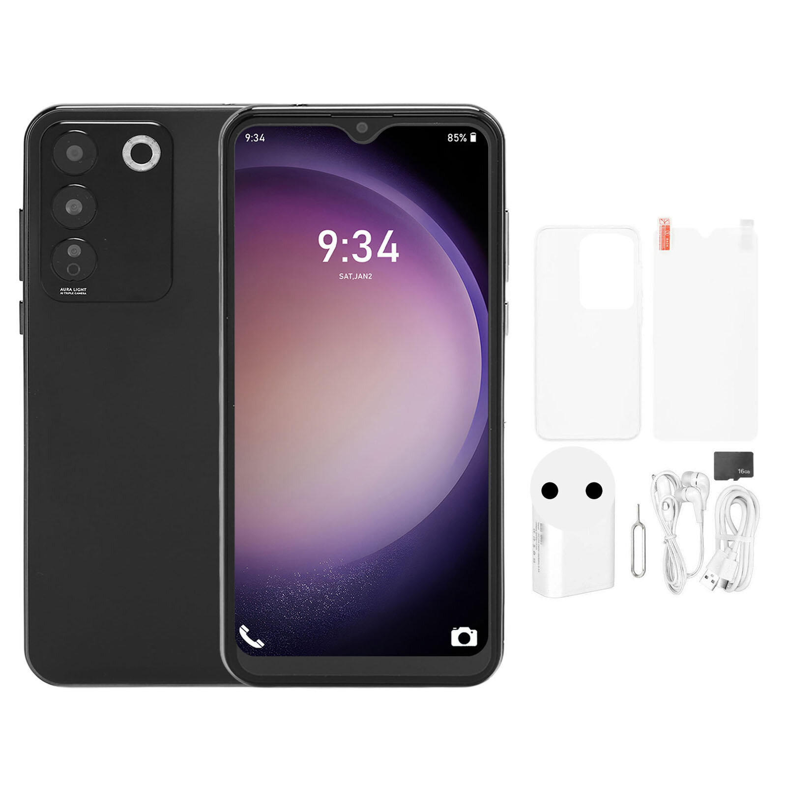 S16 PRO 3G Смартфон: 4GB/64GB, 5MP+13MP, 6.5 , разблокированный, WiFi, Bluetooth, 100240V, черный, E