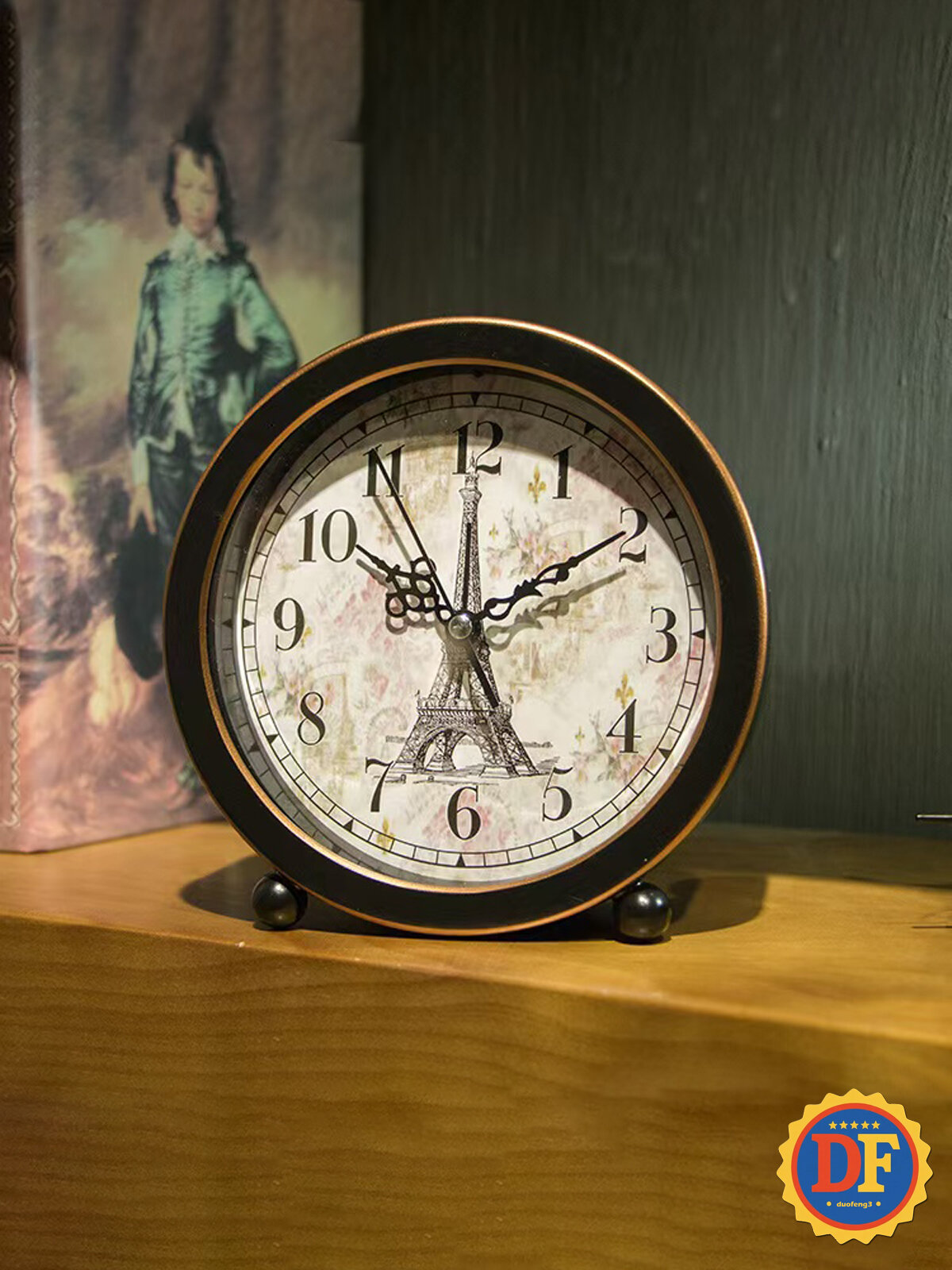 Настольный будильник MyPads "Ретро", электронный, круглый, 10 см, коричневый