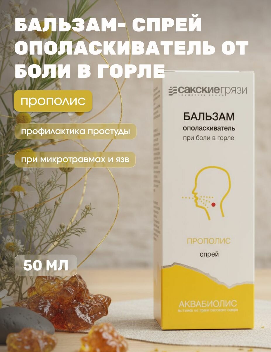 Спрей-бальзам для горла Прополис с Аквабиолис натуральный, 50 мл